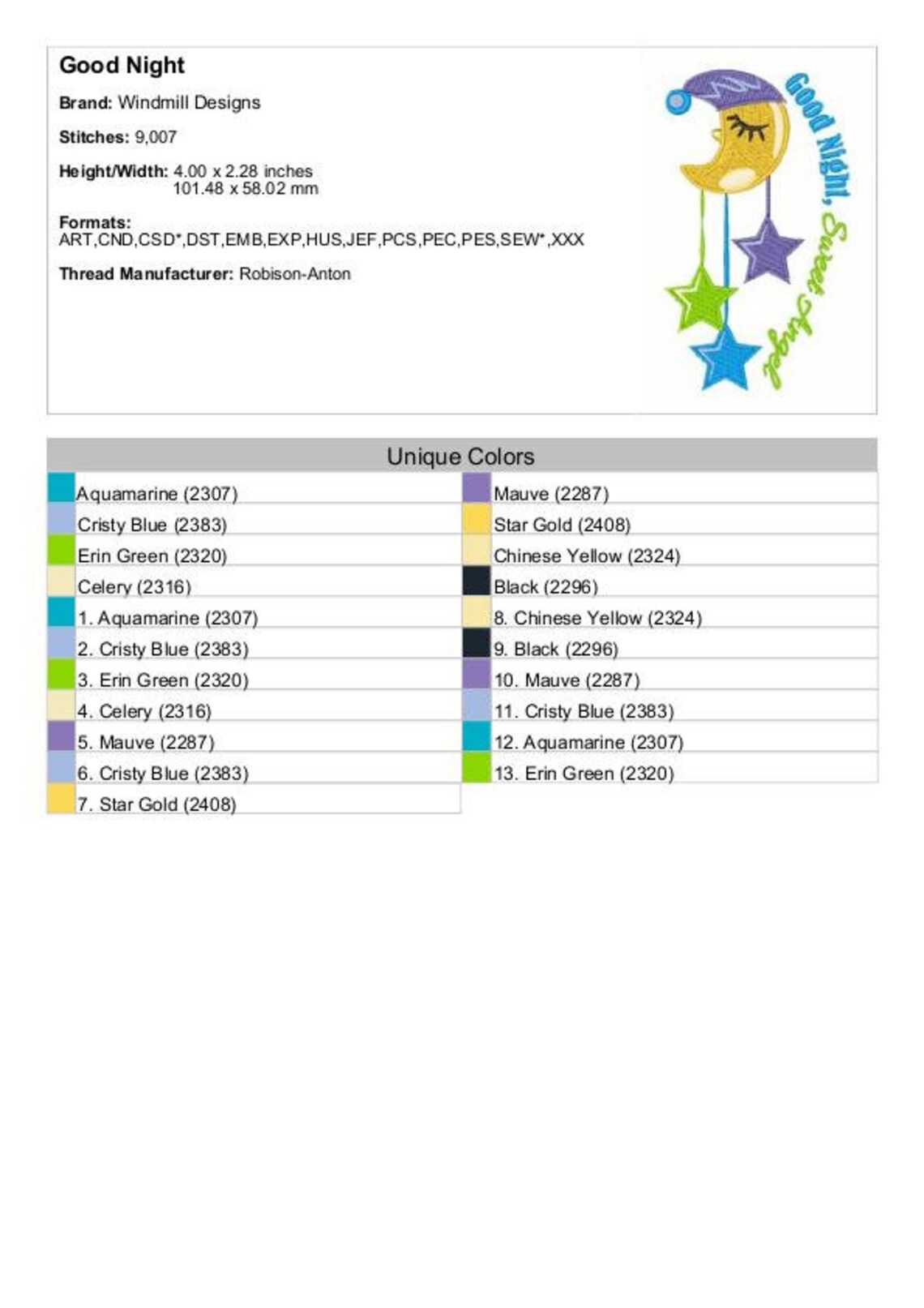 Good Night Machine Embroidery Design Embroidery Designs | Etsy