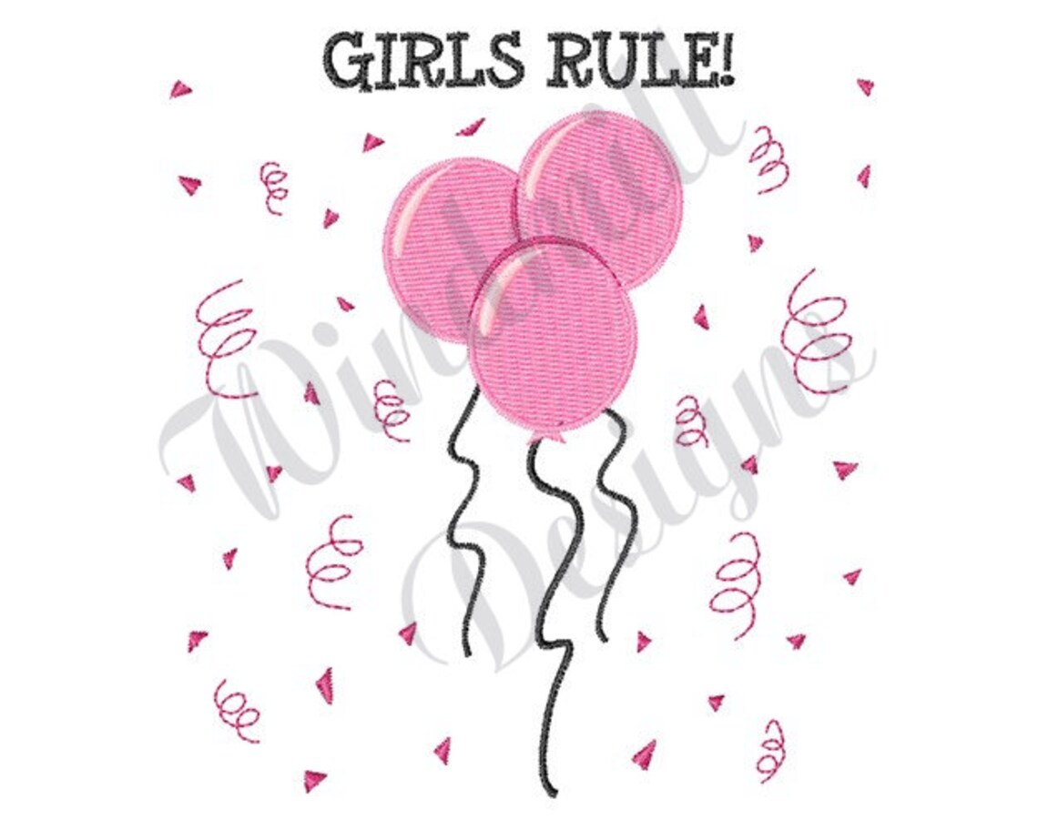 Girls Rule Balloons Machine Embroidery Design Embroidery - Etsy