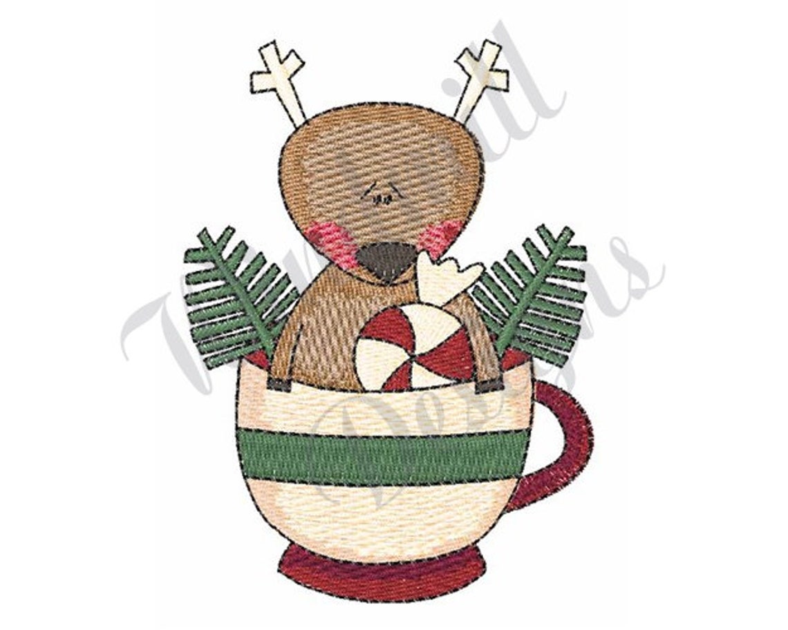 Reindeer Mug Christmas Machine Embroidery Design - Holiday Decoration ...