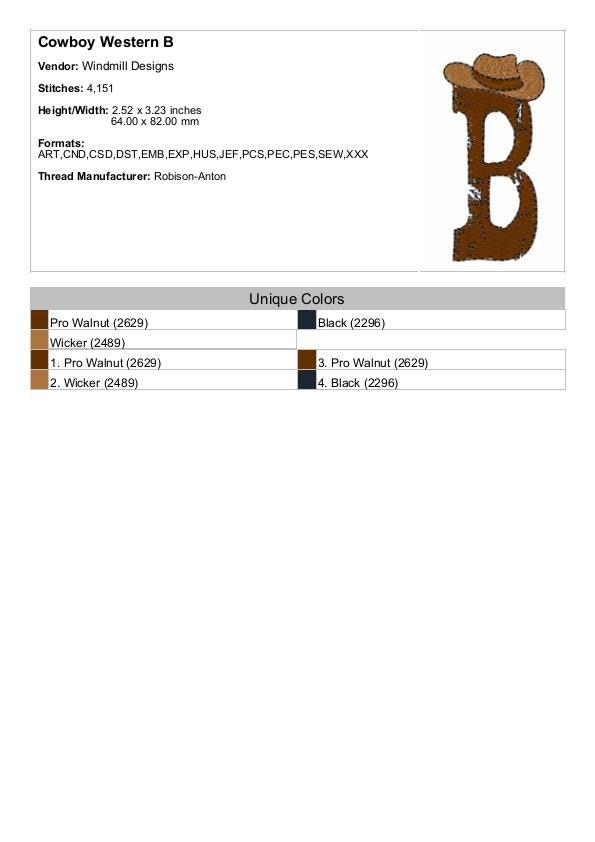 Cowboy Western Letter B - Machine Embroidery Design, Embroidery Designs ...
