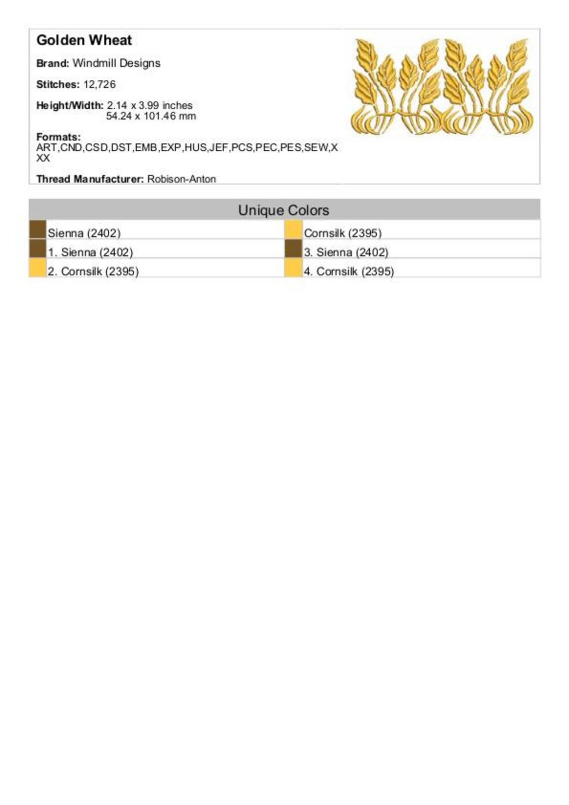 Wheat Stalks Machine Embroidery Design Embroidery Designs - Etsy