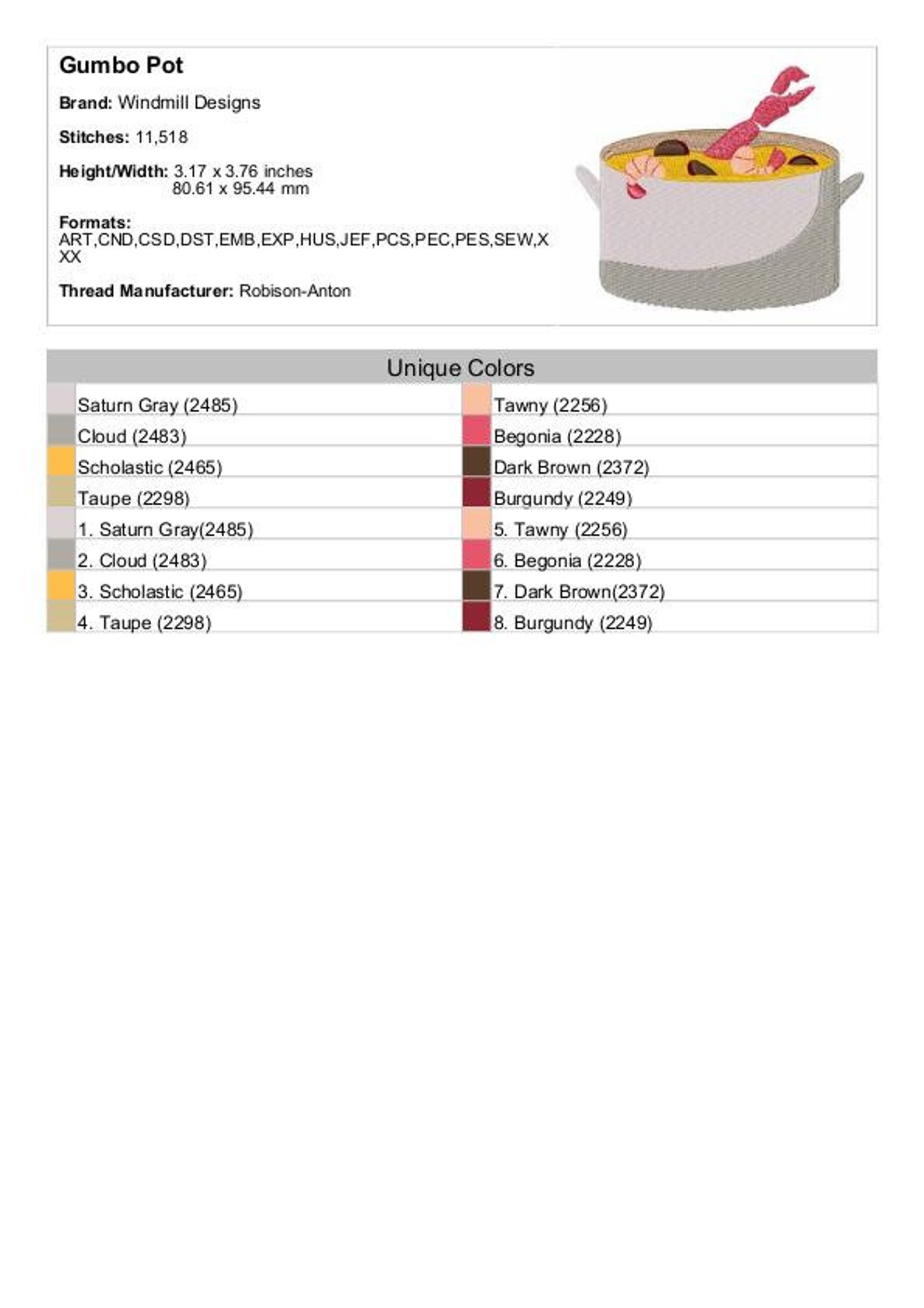 Gumbo Pot Machine Embroidery Design Embroidery Designs - Etsy