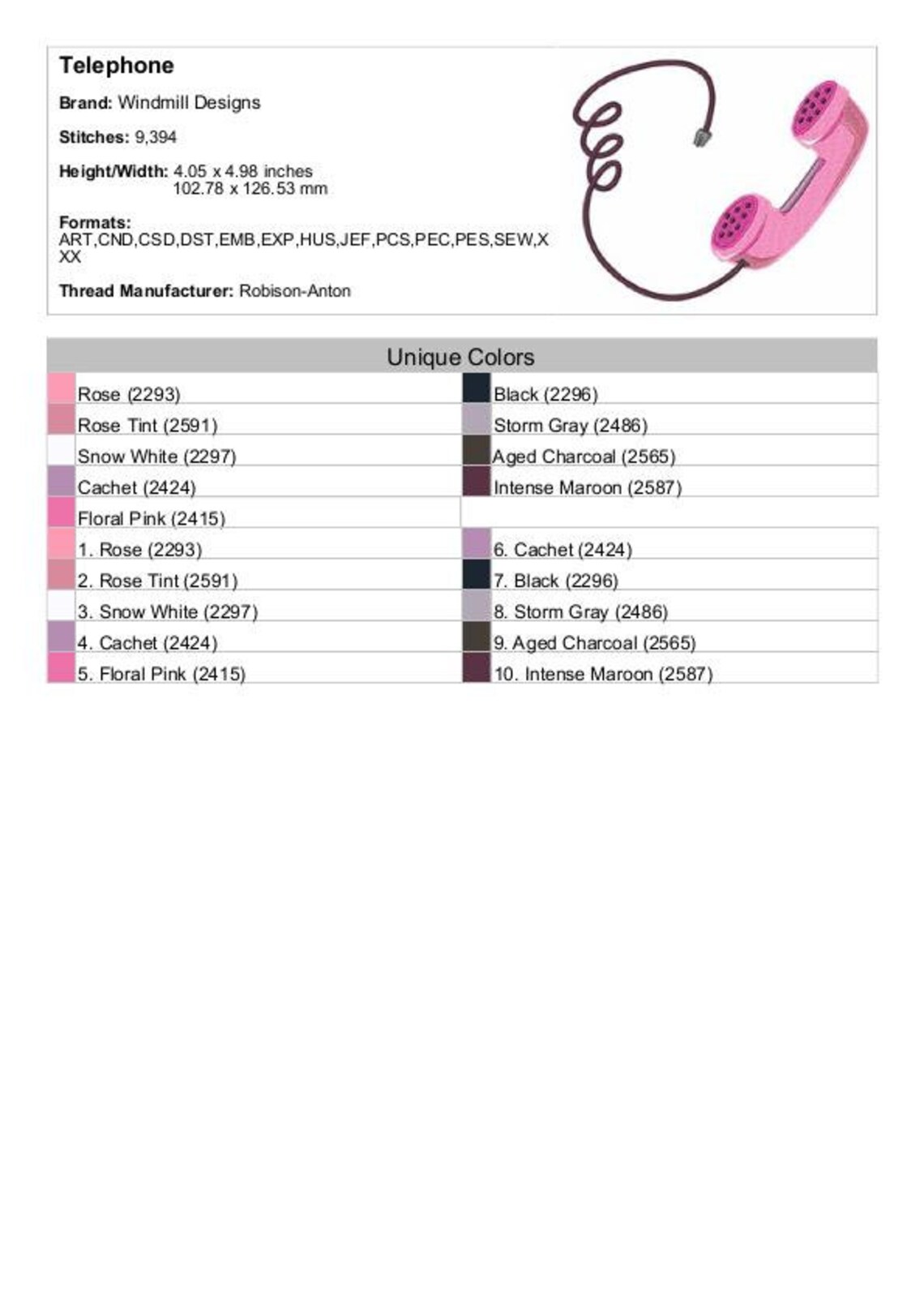 Telephone Handset Machine Embroidery Design, Embroidery Designs ...