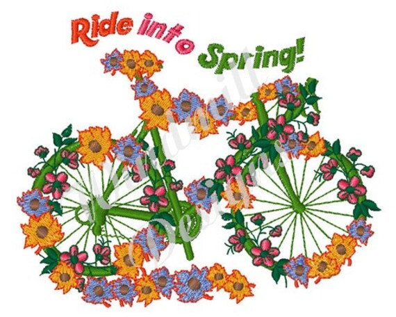 Ride Into Spring Flower Bike Machine Embroidery Design | Etsy
