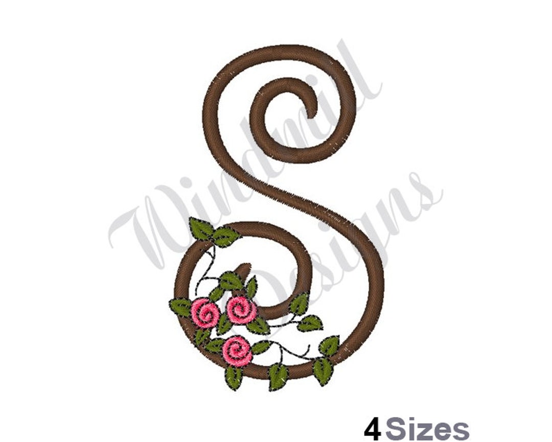 Pink Rose Monogram Letter S - Machine Embroidery Design, Embroidery ...