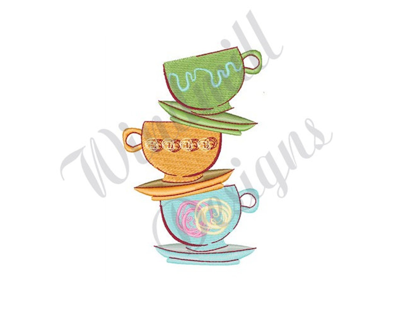 Tea Cups Machine Embroidery Design Embroidery Designs | Etsy