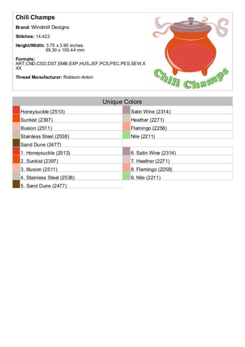 Chili Champs Machine Embroidery Design Cook Off Pot | Etsy