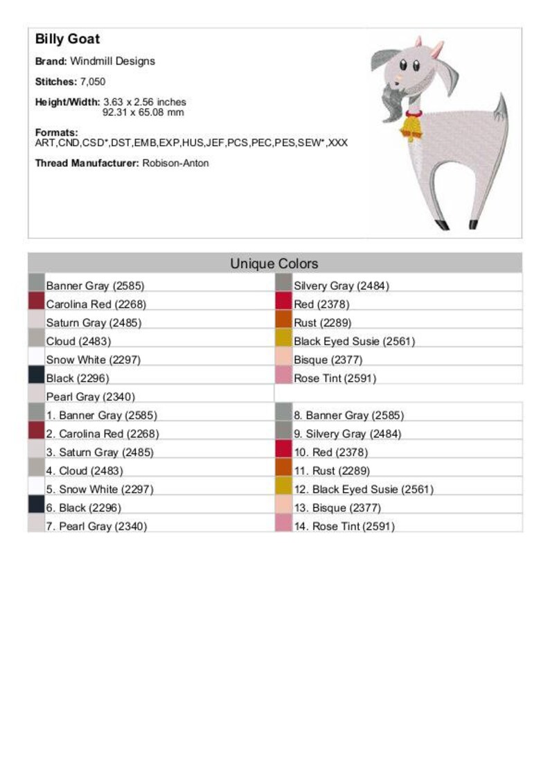 Billy Goat Machine Embroidery Design Embroidery Designs | Etsy