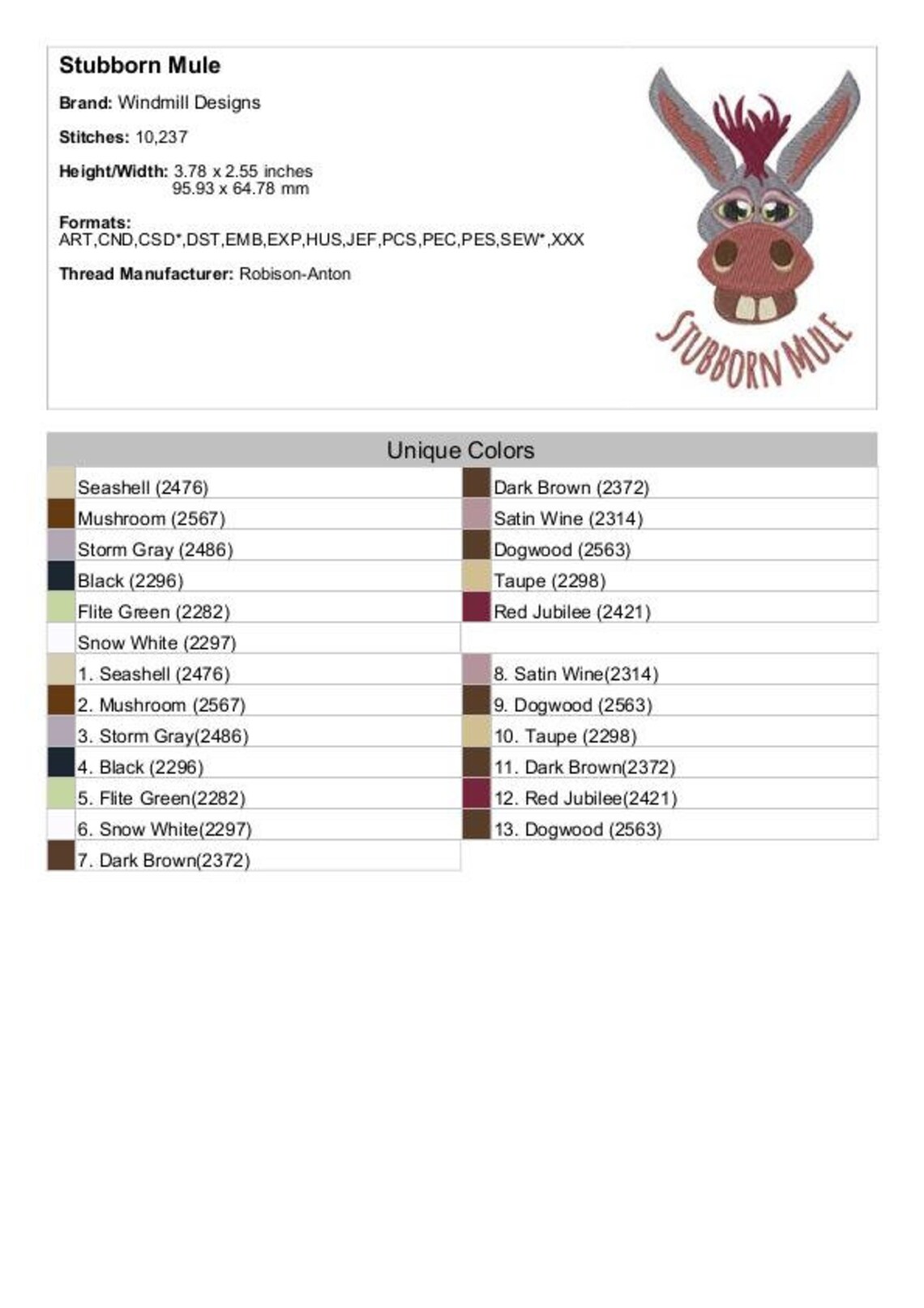 Stubborn Mule Machine Embroidery Design Embroidery Designs | Etsy