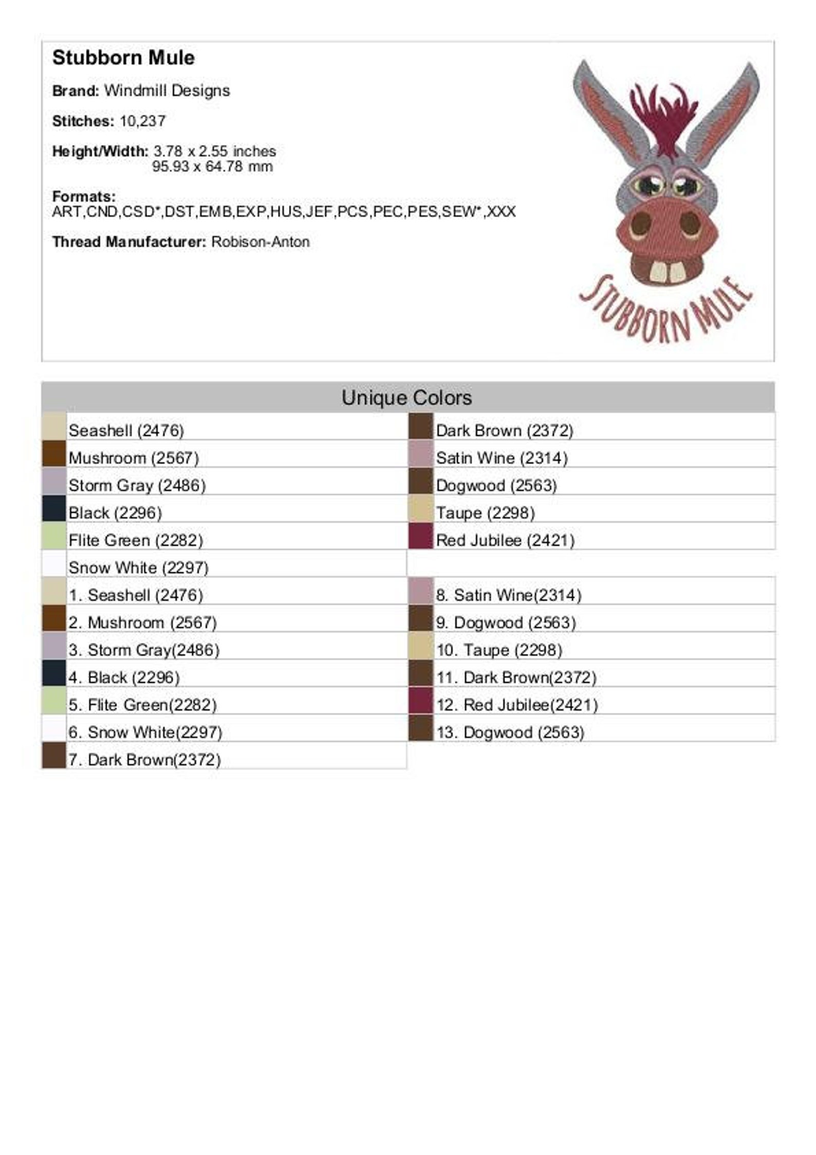 Stubborn Mule Machine Embroidery Design Embroidery Designs | Etsy