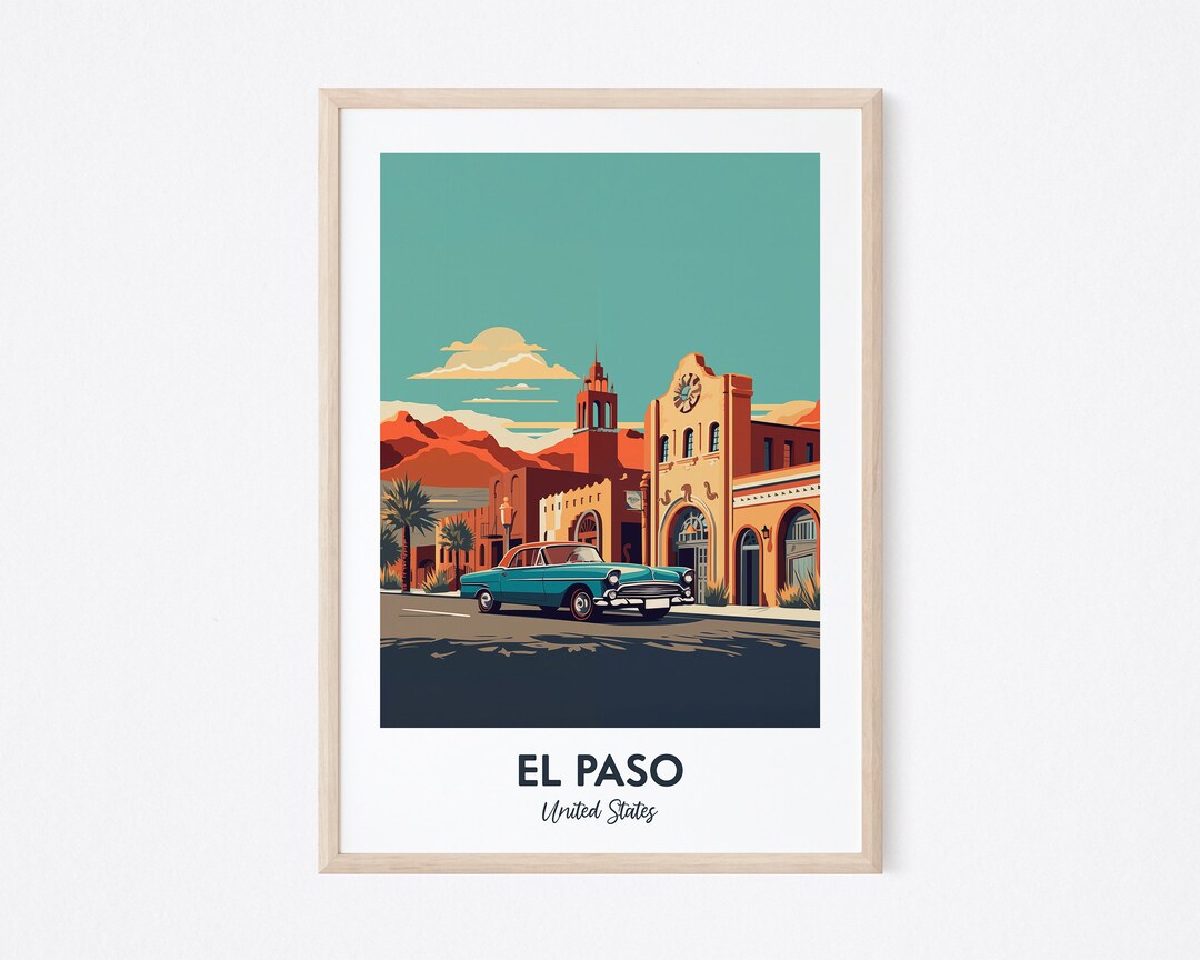 El Paso Poster, Texas Print, Retro Print, Retro Poster, USA Poster, El ...