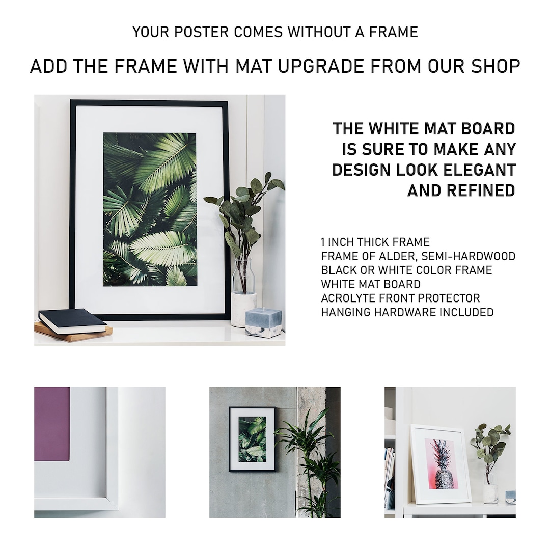 Frame With Mat Upgrade for Our Posters, White Frame, Custom Black Frame ...