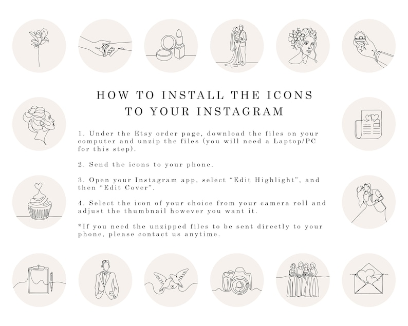 Wedding Instagram Highlight Covers Minimal Line Art IG Cover - Etsy