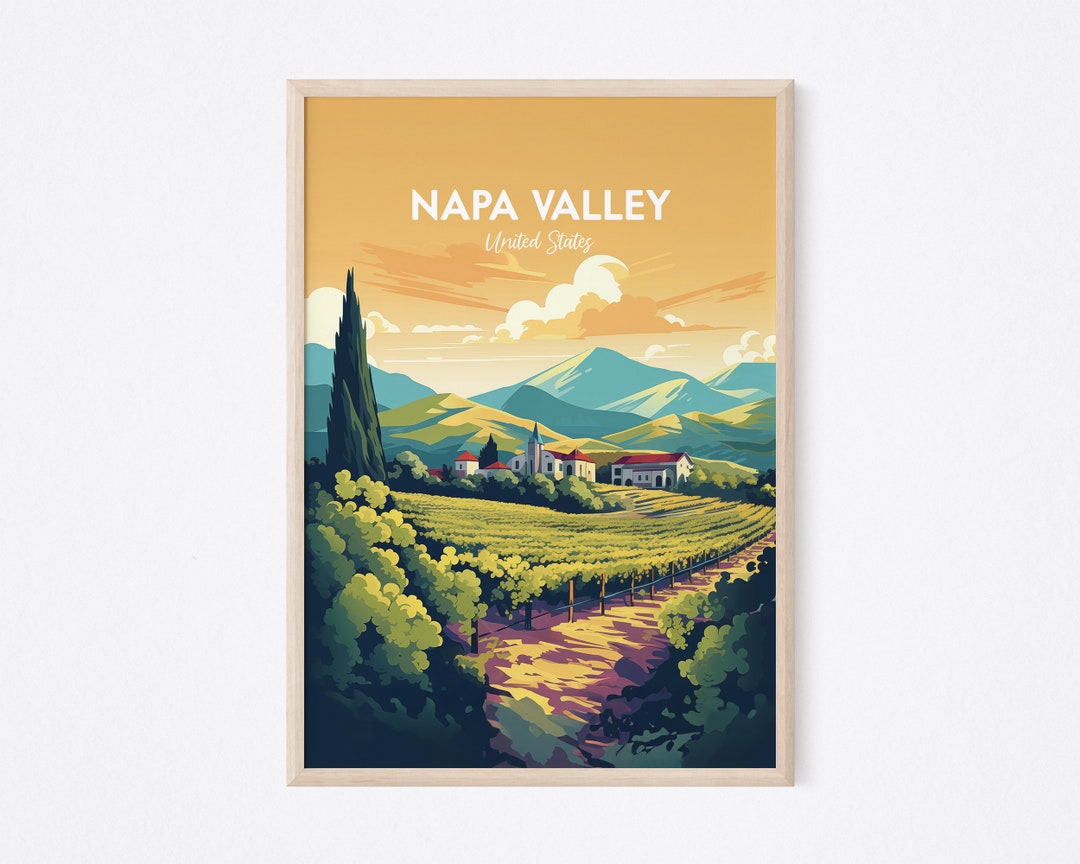 Napa Valley Poster, Napa Valley California Retro Art Print, Napa Valley ...