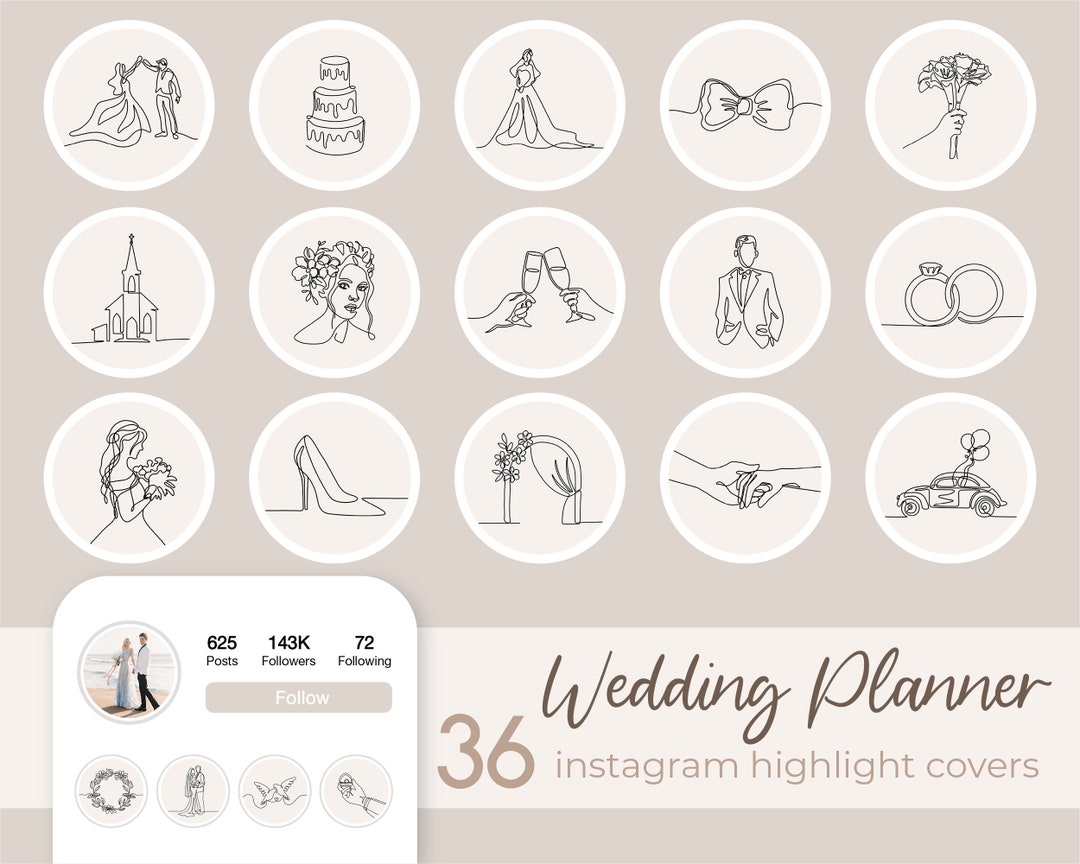 Wedding Instagram Highlight Covers Minimal Line Art IG Cover Insta ...