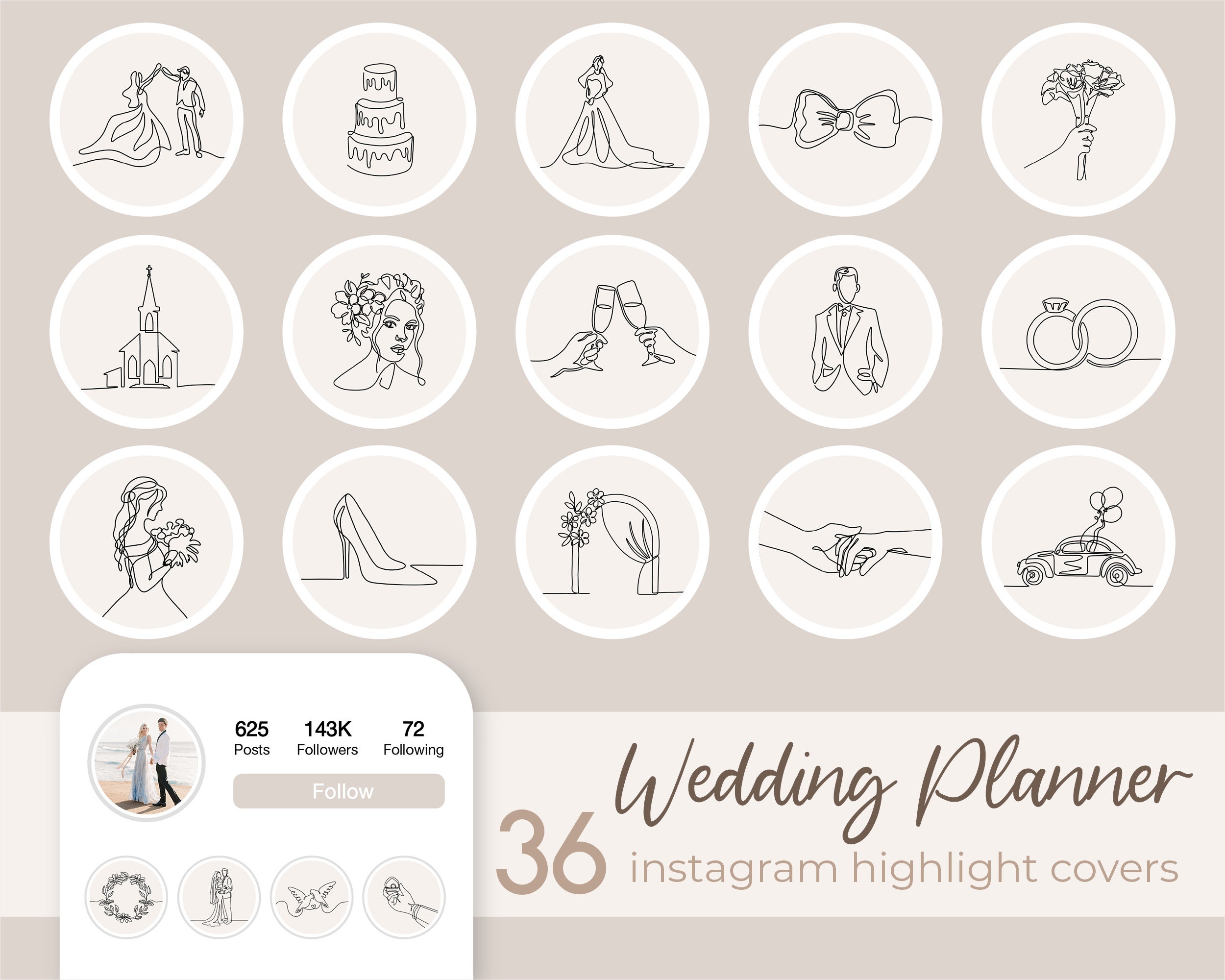 Wedding Instagram Highlight Covers Minimal Line Art IG Cover - Etsy