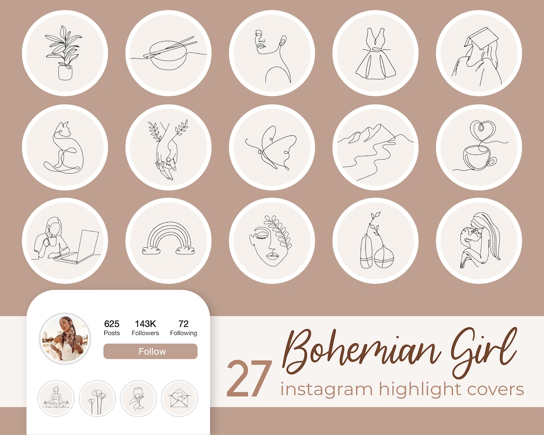 Instagram Highlights Covers Boho Line Art Social Media Icons Neutral ...