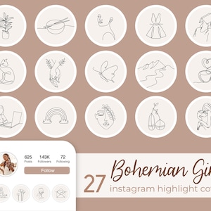 Instagram Highlights Covers Boho Line Art Social Media Icons Neutral ...