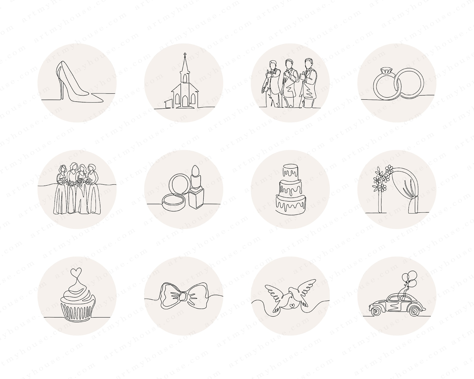 Wedding Instagram Highlight Covers Minimal Line Art IG Cover Insta ...