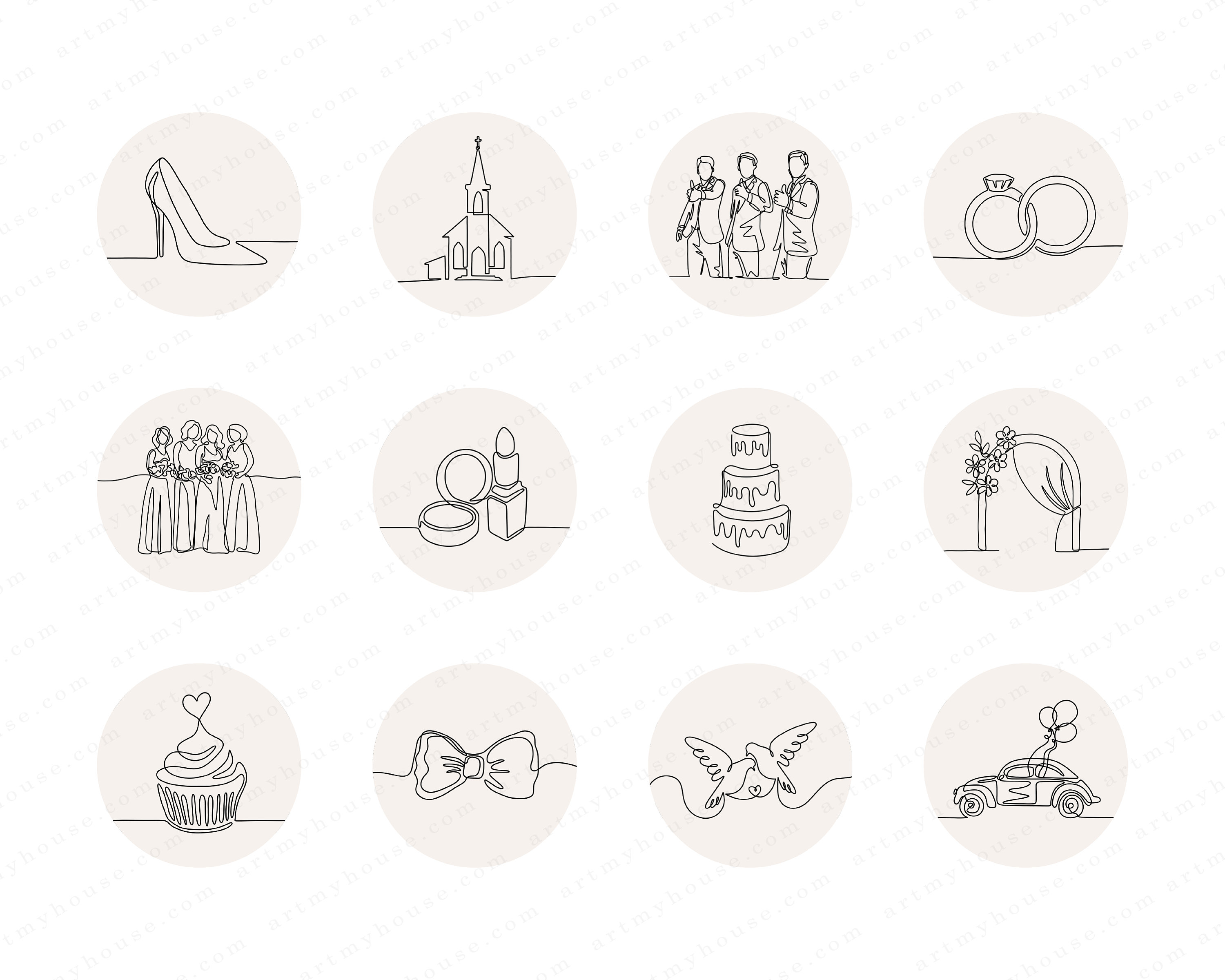 Wedding Instagram Highlight Covers Minimal Line Art IG Cover Insta ...