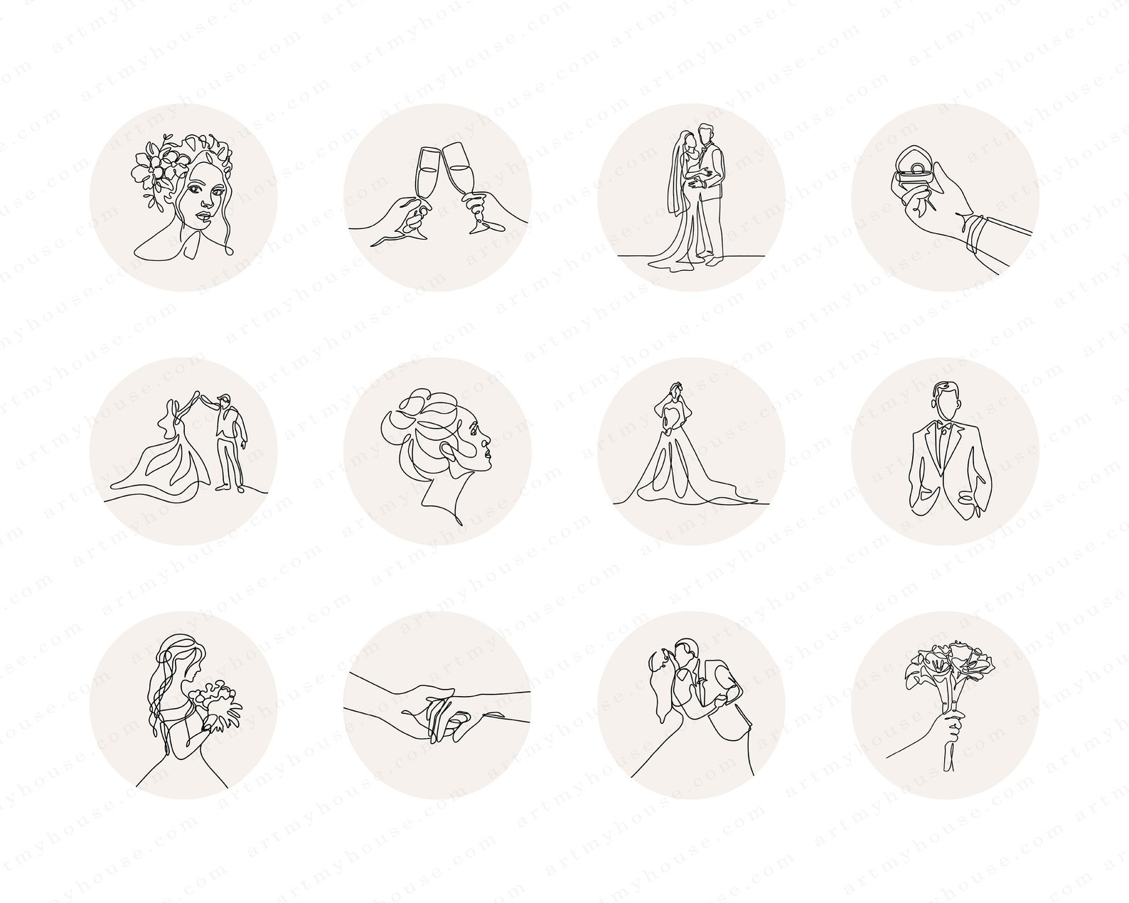 Wedding Instagram Highlight Covers Minimal Line Art IG Cover Insta ...