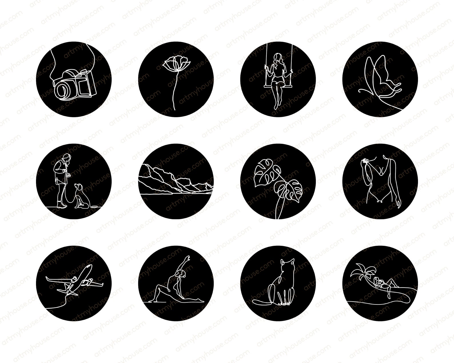 Minimal Line Art Instagram Highlight Covers Hand Drawn Lifestyle Story ...