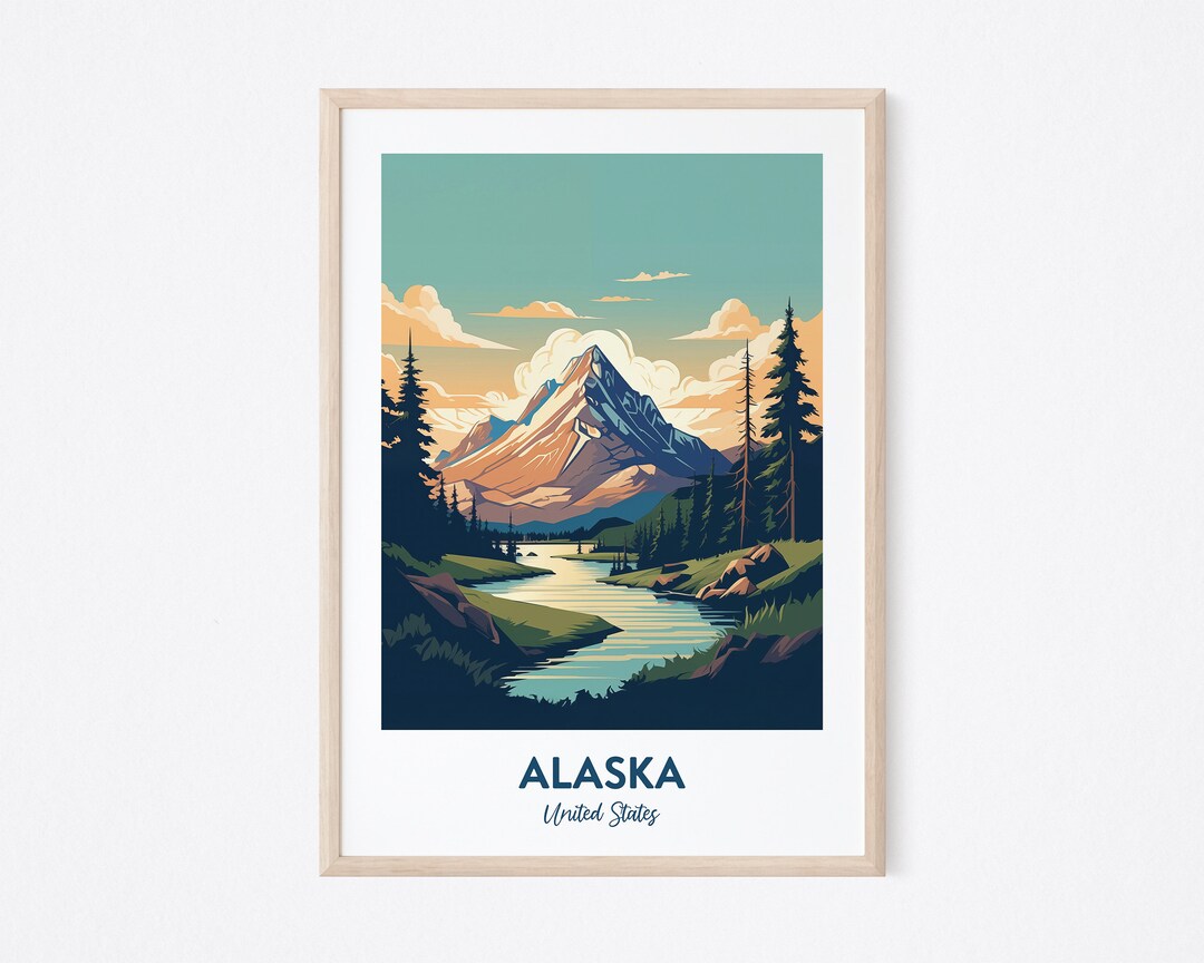 Alaska Travel Poster, Mountain Print, Mountain Wall Art, Alaska Print ...
