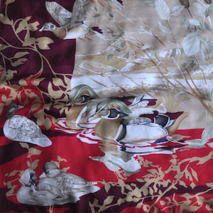 Vintage 90s Codello Silk Print Scarf, Big Square Silk Scarf, Red Beige ...