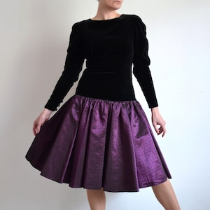 1980s Laura Ashley Black and Purple Taffeta Dress, 80s Kitschy Prom ...