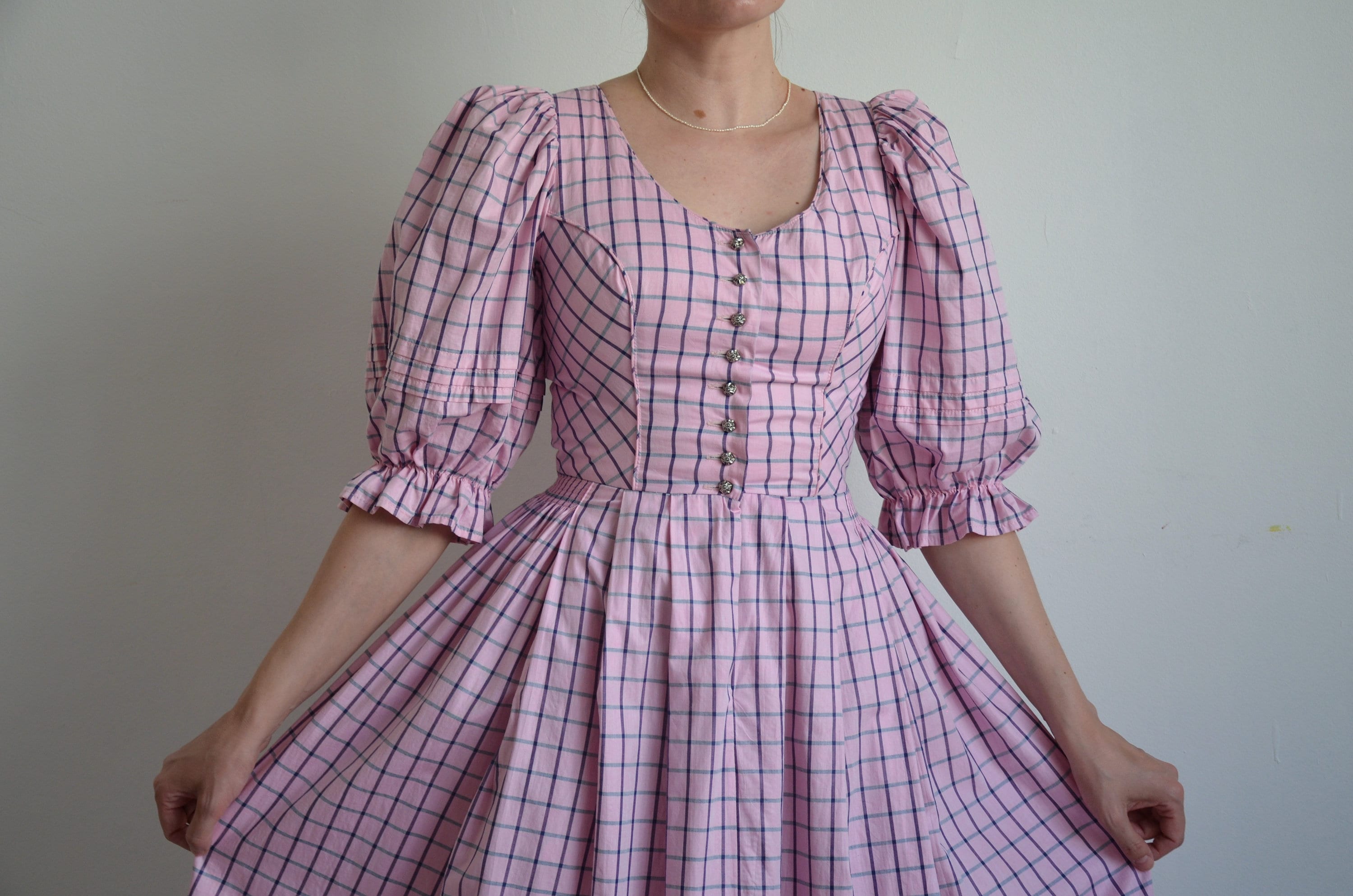 Vintage Pink Checkered Folk Dress: Austrian Trachten Oktoberfest (38 EU ...