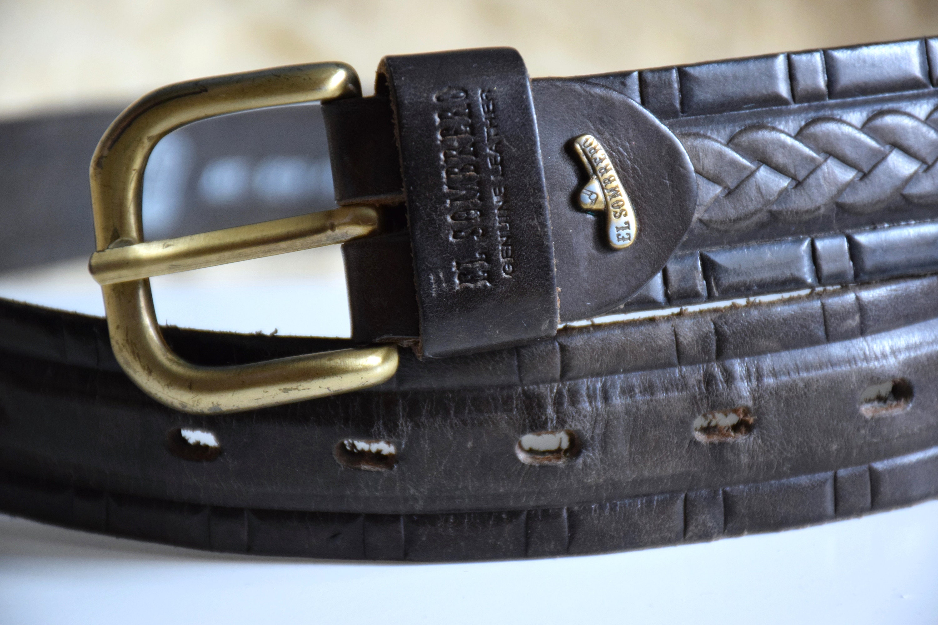 Vintage 90s El Sombrero cinturón de cuero gris con una hebilla | Etsy