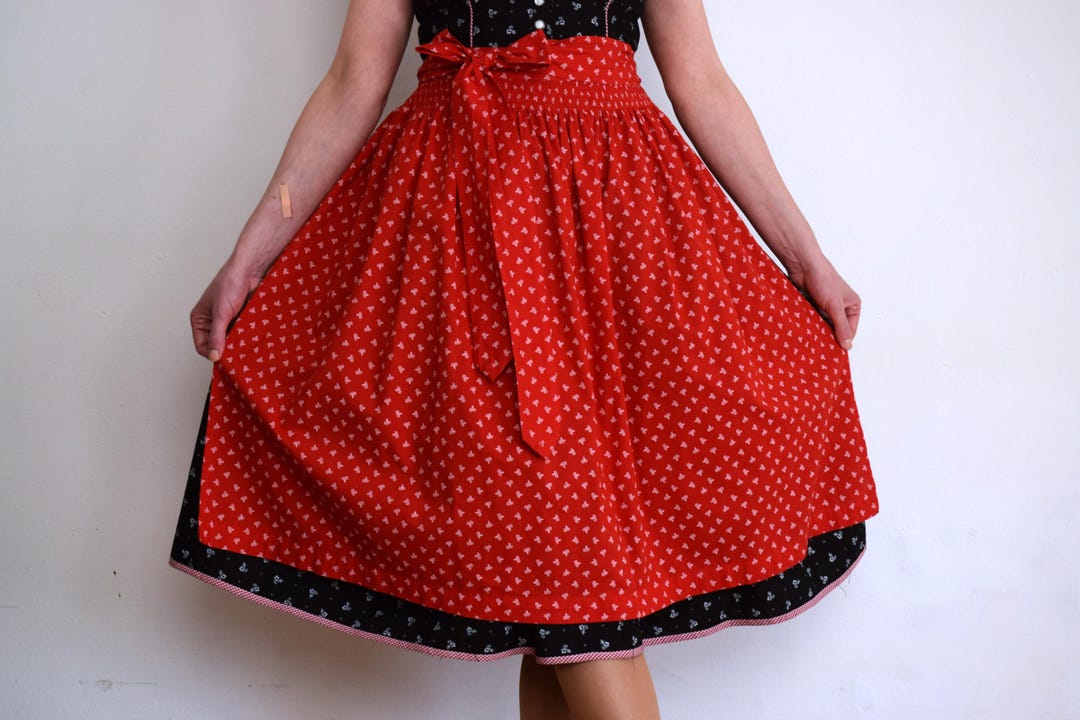 Vintage Red Folk Floral Print Apron, Red Dirndl Apron, Country Peasant ...