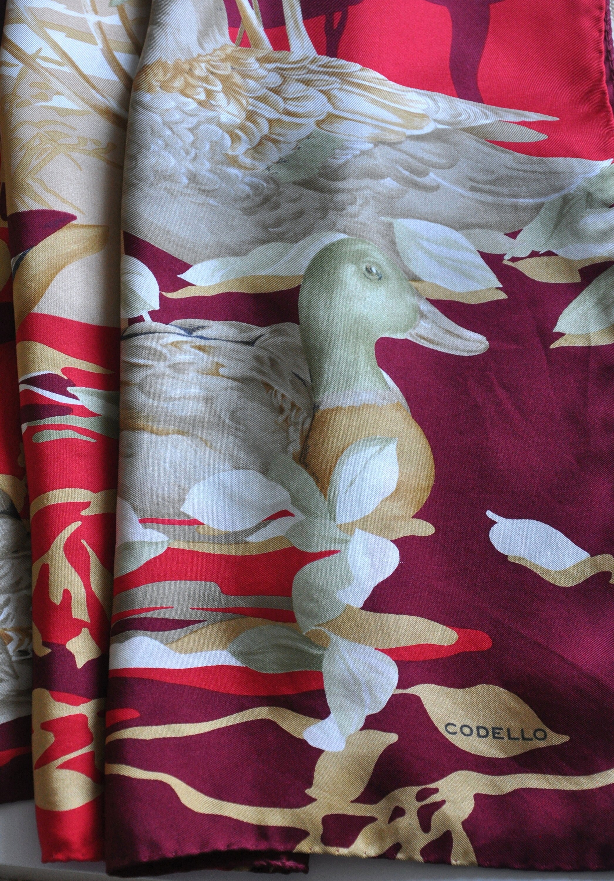 Vintage 90s Codello Silk Scarf: Red Duck Print, Square Designer Scarf ...