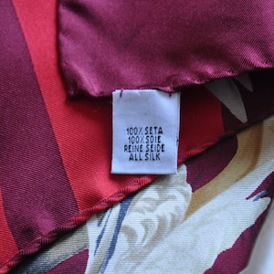 Vintage 90s Codello Silk Print Scarf, Big Square Silk Scarf, Red Beige ...