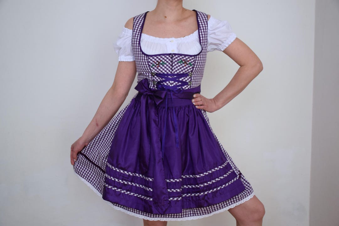 Vintage Gingham Dirndl Dress: Purple Oktoberfest Folk Dress (size 8 US ...