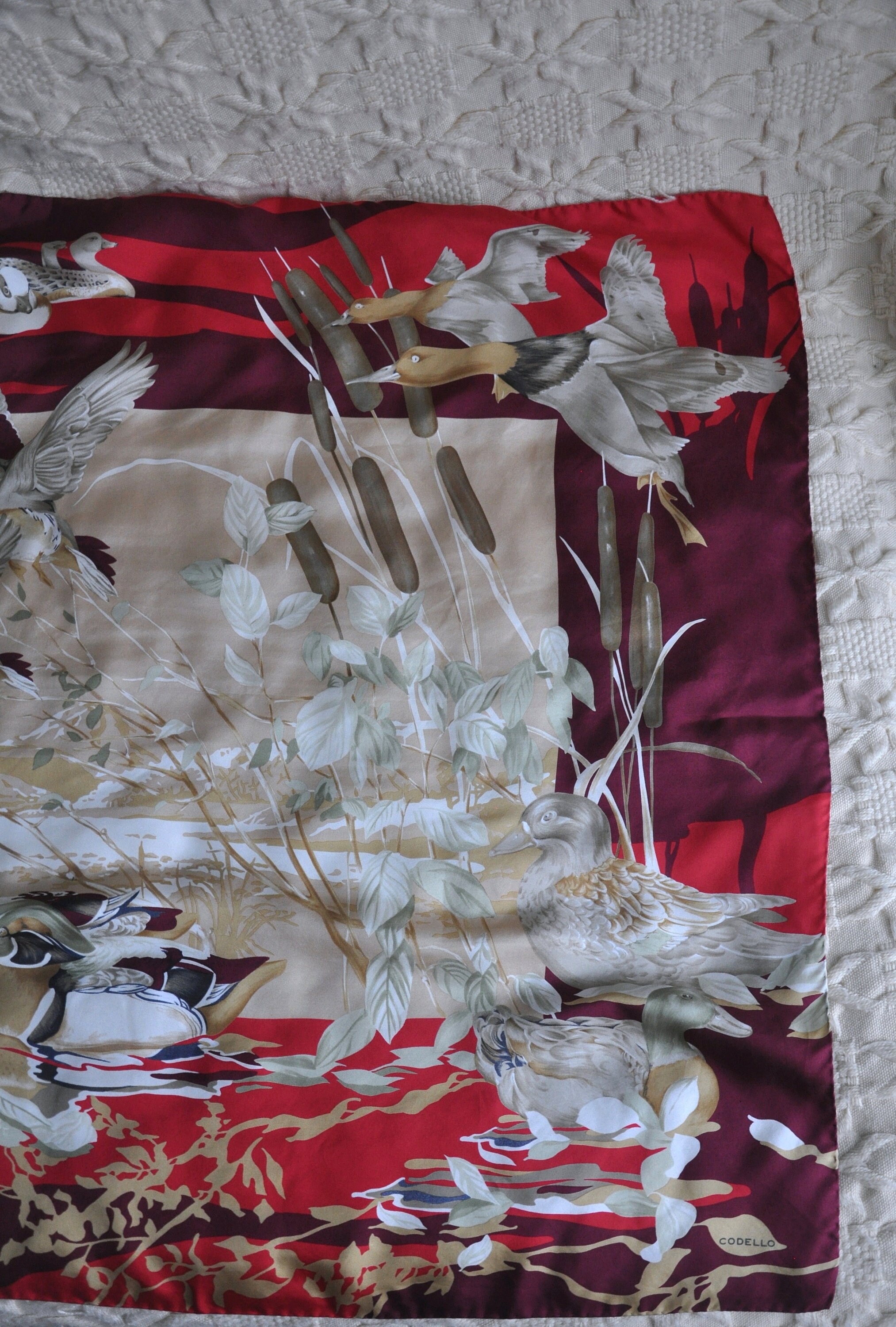 Vintage 90s Codello Silk Scarf: Red Duck Print, Square Designer Scarf ...