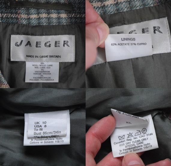 Vintage 90s JAEGER mint green and cream check pattern… - Gem