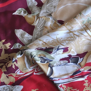Vintage 90s Codello Silk Print Scarf, Big Square Silk Scarf, Red Beige ...