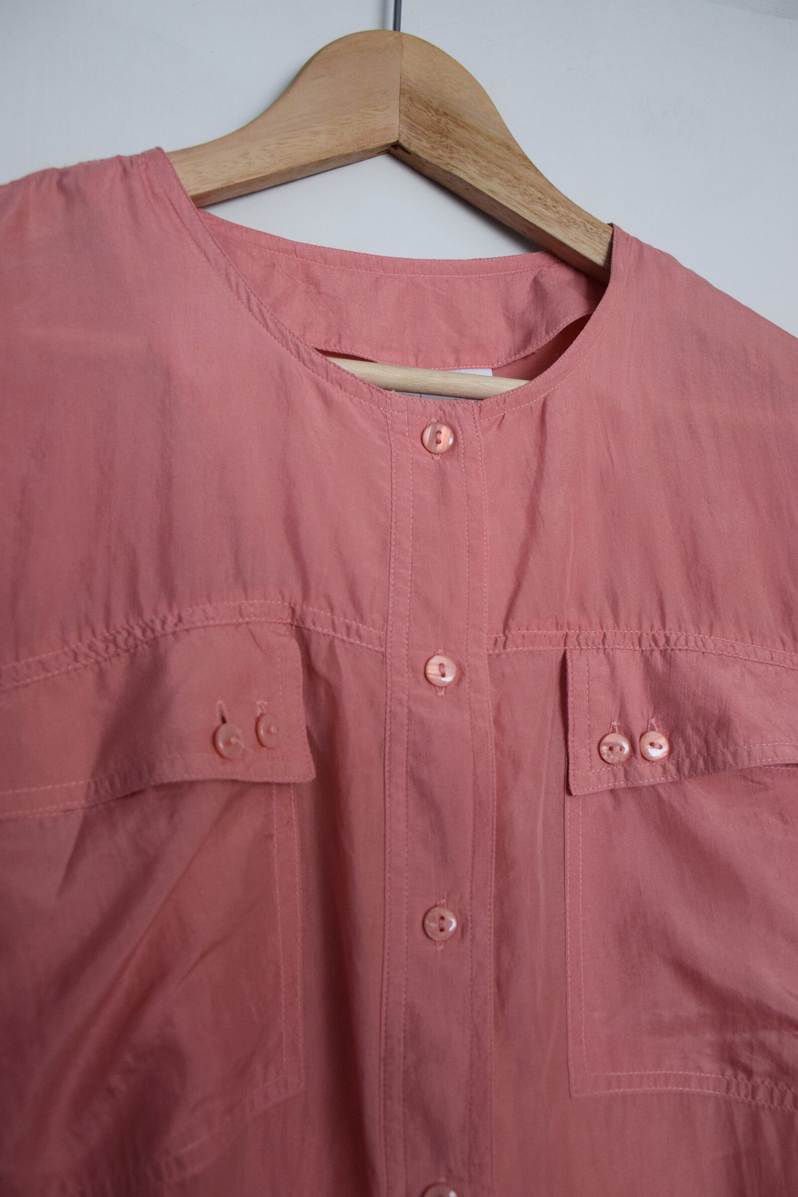 Vintage 90s peach pink short sleeve shirt silk summer pink | Etsy