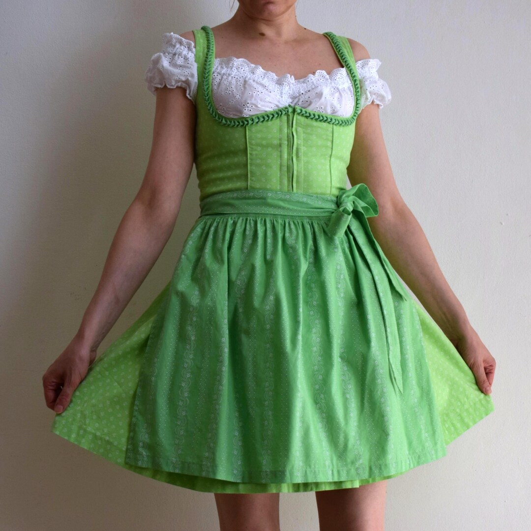 Vintage Lime Green Austrian Folk Dress With an Apron, Green and White ...