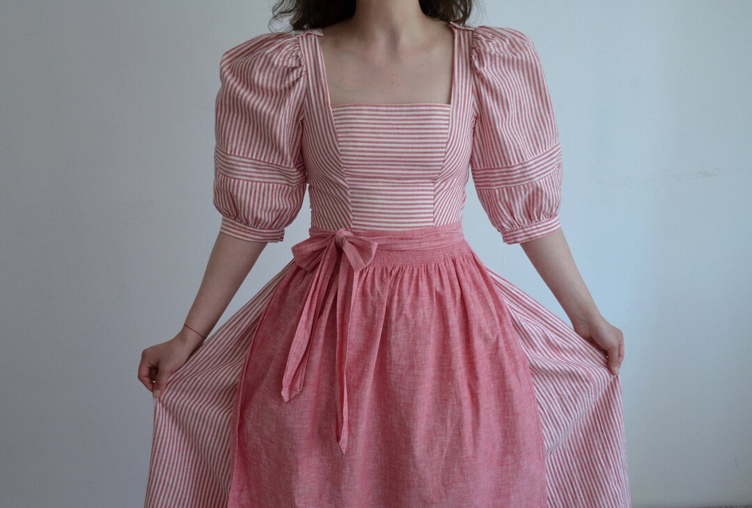 80s Sportalm Folk Dress, Austrian Red and White and White Striped ...