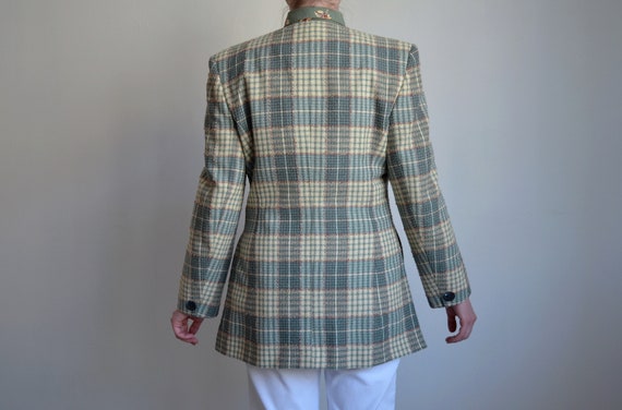 Vintage 90s JAEGER mint green and cream check pattern… - Gem