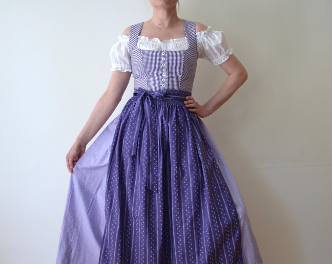 Vintage Purple Austrian Folk Dress, Long Purple and White Floral ...