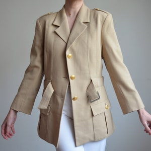 Vintage 90s / Y2K Beige Blazer With a Belt and Gold Metal Buttons ...