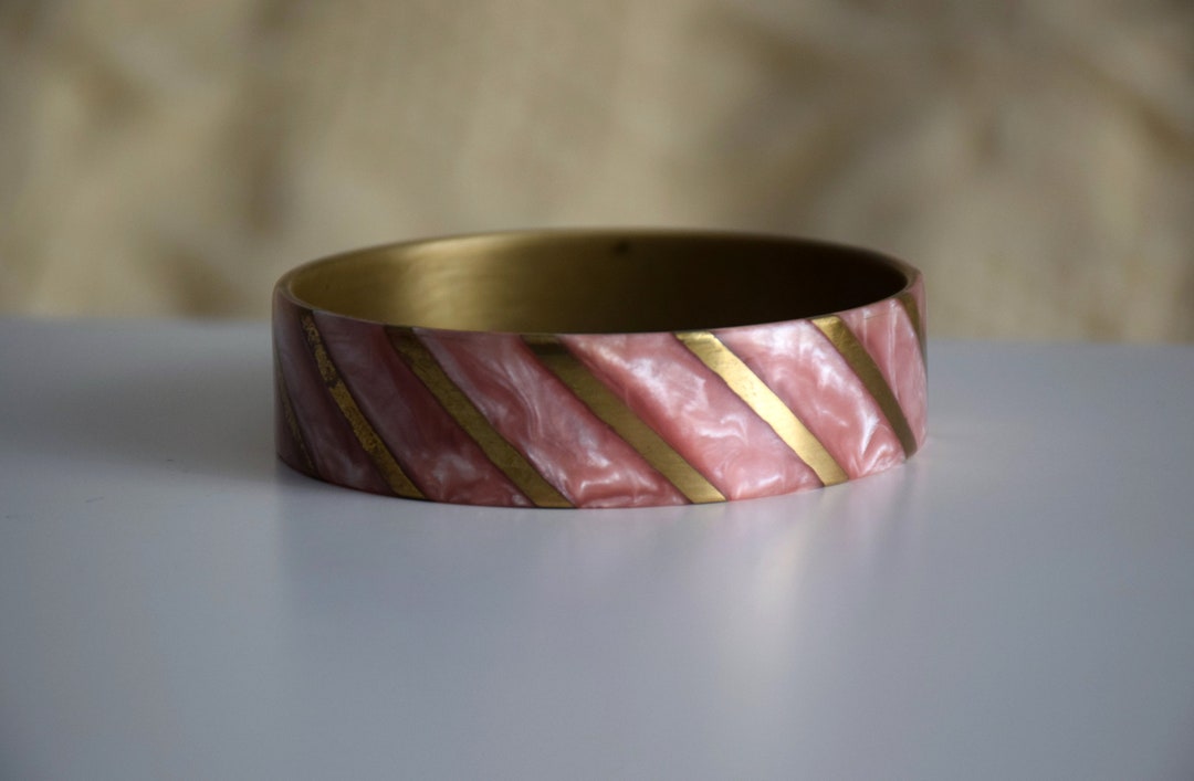 Vintage 80s Colorblock Bangle Bracelet, Pearly Pink and Gold Bangle ...