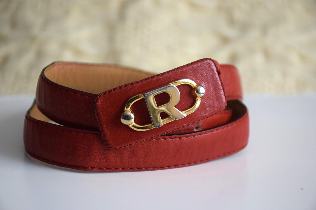 Vintage 80s Rodier Paris Red Leather Belt, Thin Leather Belt, High ...