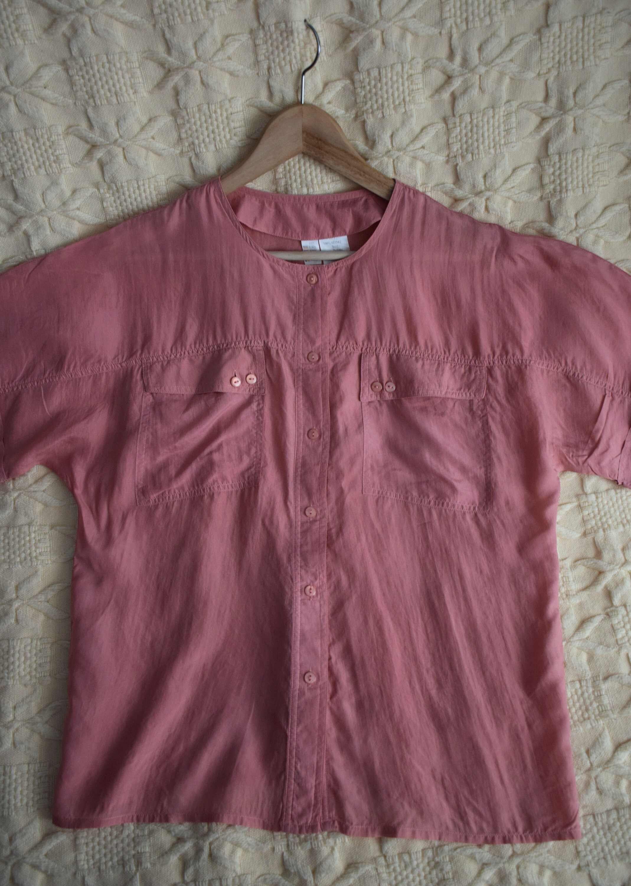 Vintage 90s peach pink short sleeve shirt silk summer pink | Etsy
