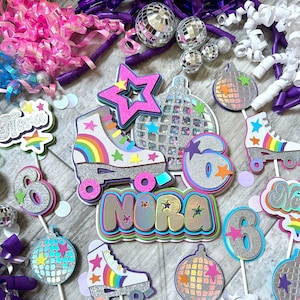 Rainbow Retro Roller Disco Ball Rollerskate Skate Glitter Shaker Cake ...