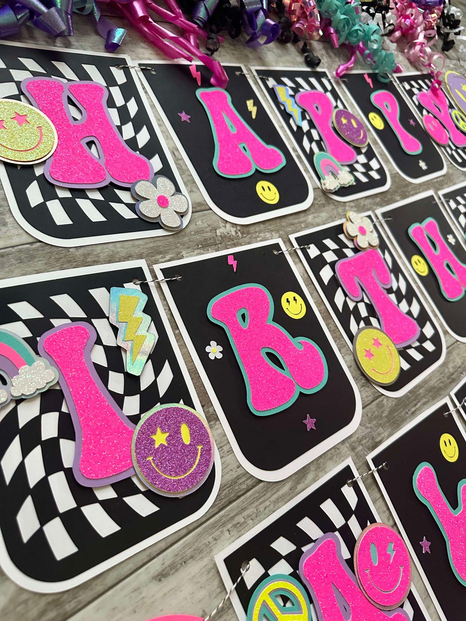 Teen Preppy Aesthetic Checkered Happy Birthday Banner One Happy Girl ...