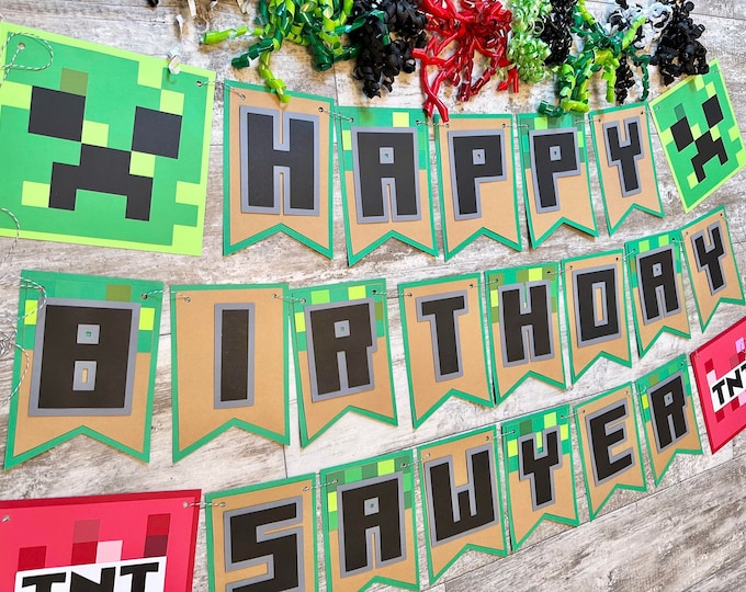 Pixel Party Mine Inspired Creep Craft TNT Look A Like Birthday Banner ...